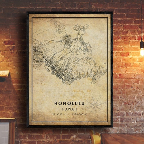 Honolulu Map Print Honolulu Map Hawaii Map Art Honolulu | Etsy