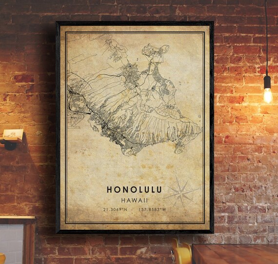 Honolulu Map Print Honolulu Map Hawaii Map Art Honolulu | Etsy