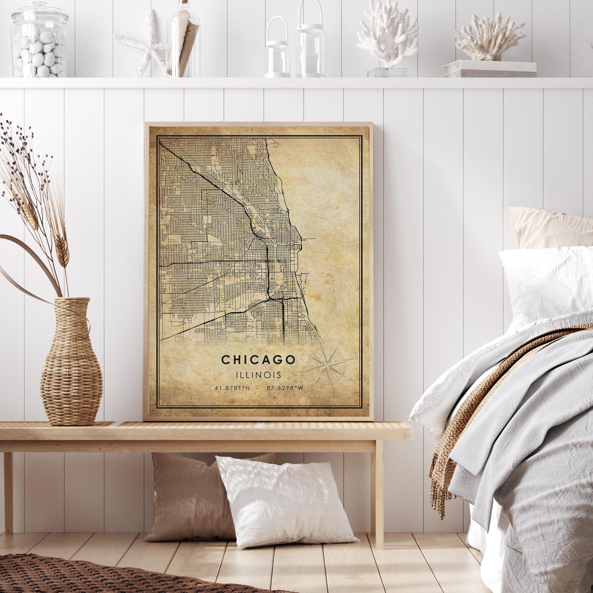 Chicago Vintage Map Print Chicago Map Illinois Map Art - Etsy