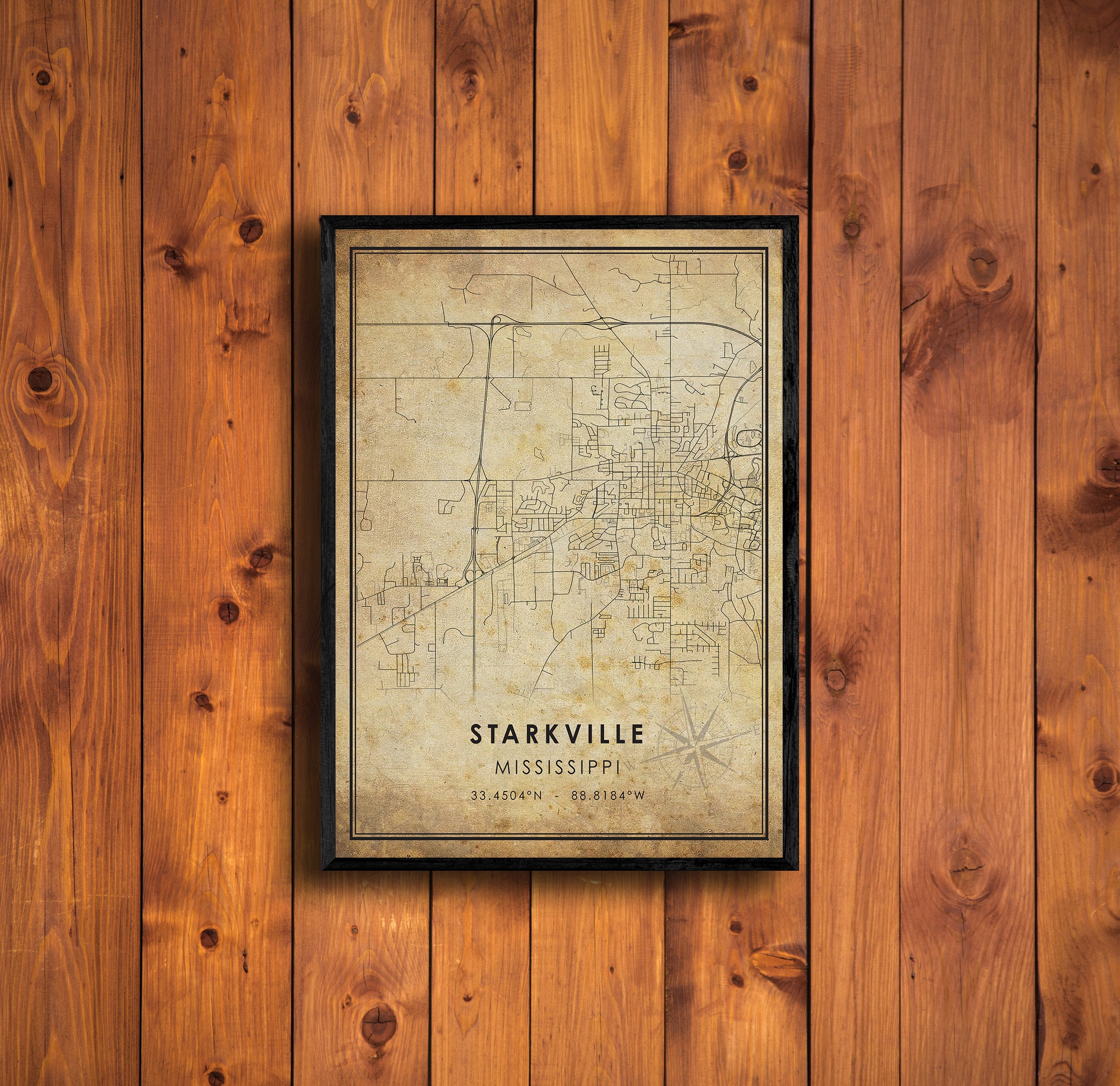 Starkville Vintage Map Print Starkville Map Mississippi | Etsy