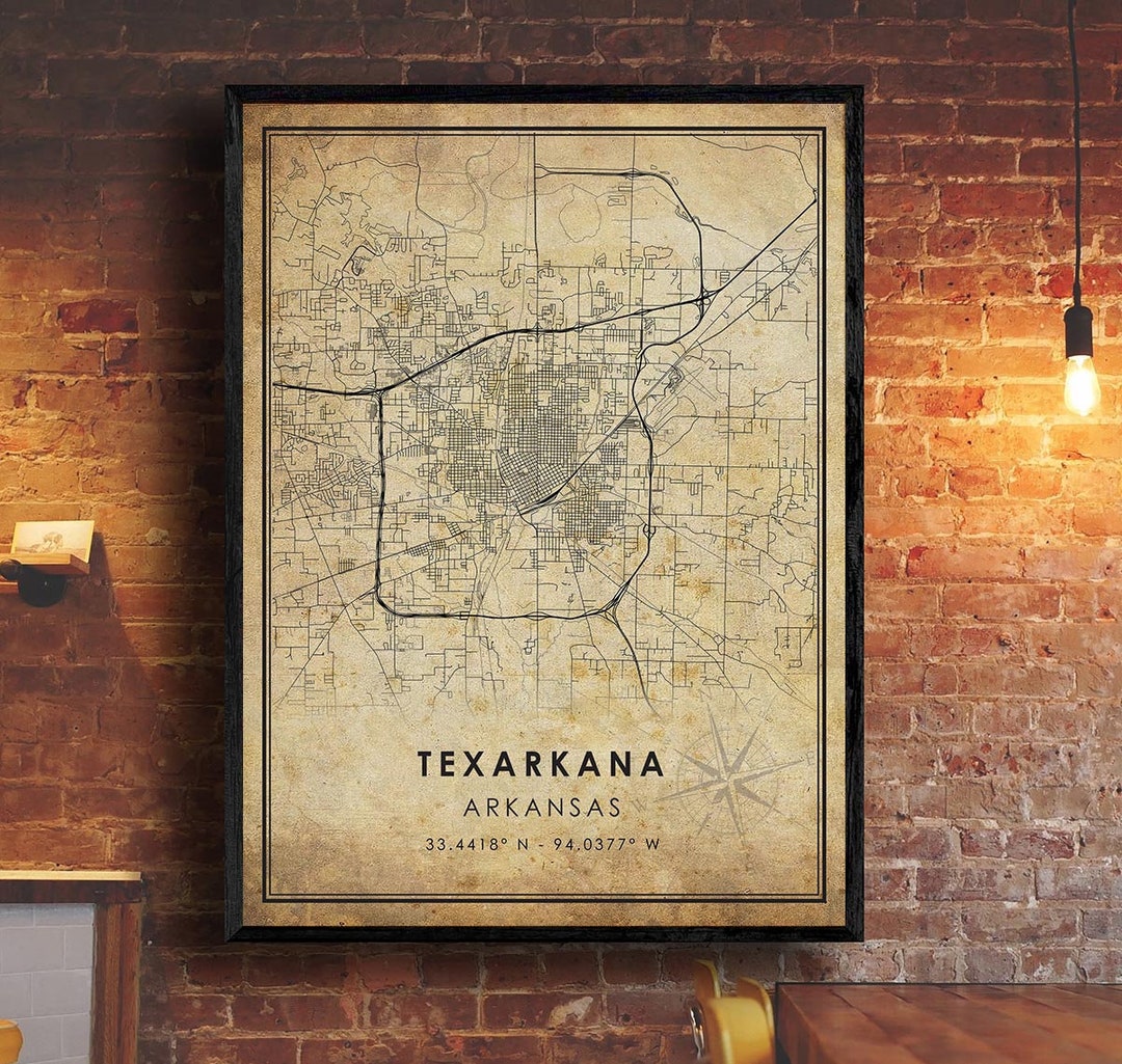 Texarkana Map Print | Texarkana Map | Arkansas Map Art | Texarkana Road ...