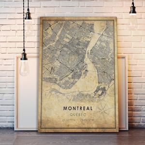 Montreal Vintage Map Print Montreal Map Quebec Map Art Montreal City ...