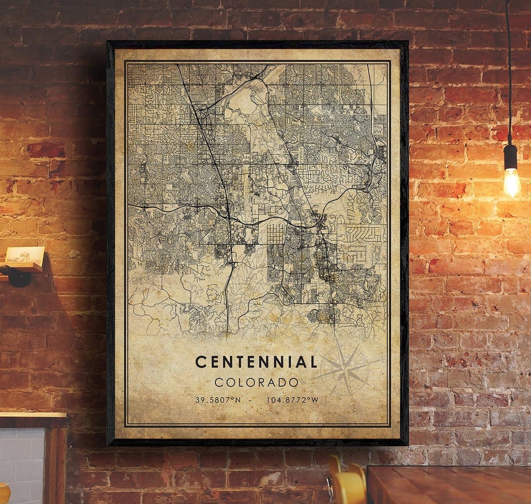 Centennial Vintage Map Print | Centennial Map | Colorado Map Art ...