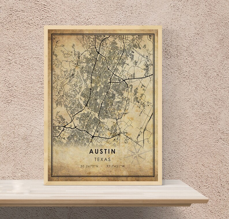 Austin Vintage Map Print Austin Map Texas Map Art Austin | Etsy