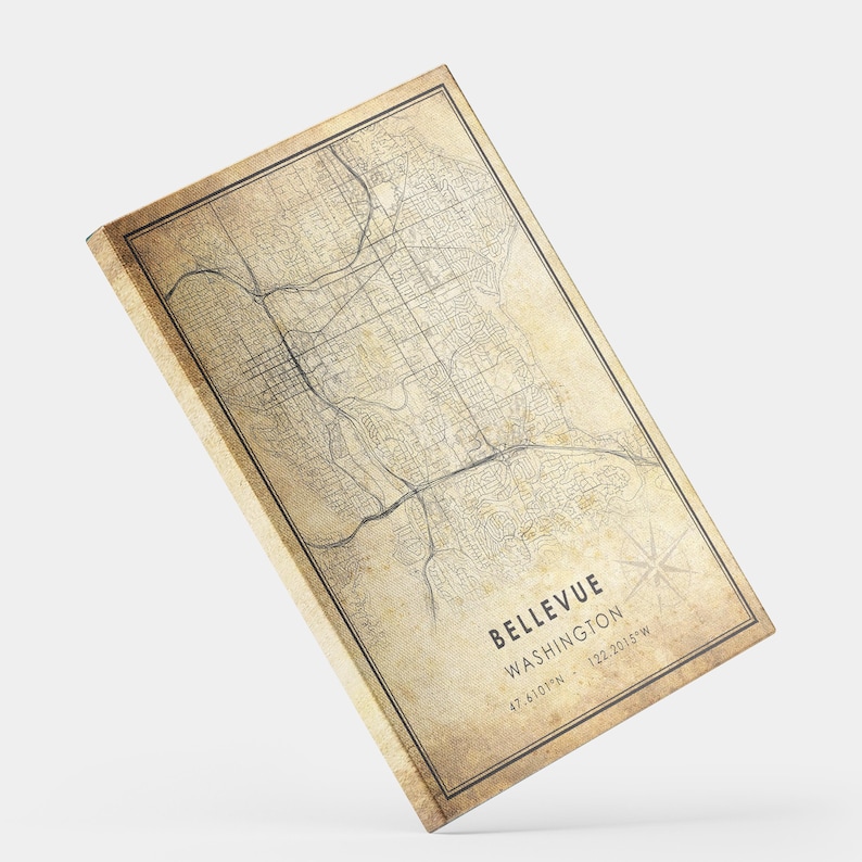 Bellevue Vintage Map Print | Bellevue Map | Washington Map Art ...