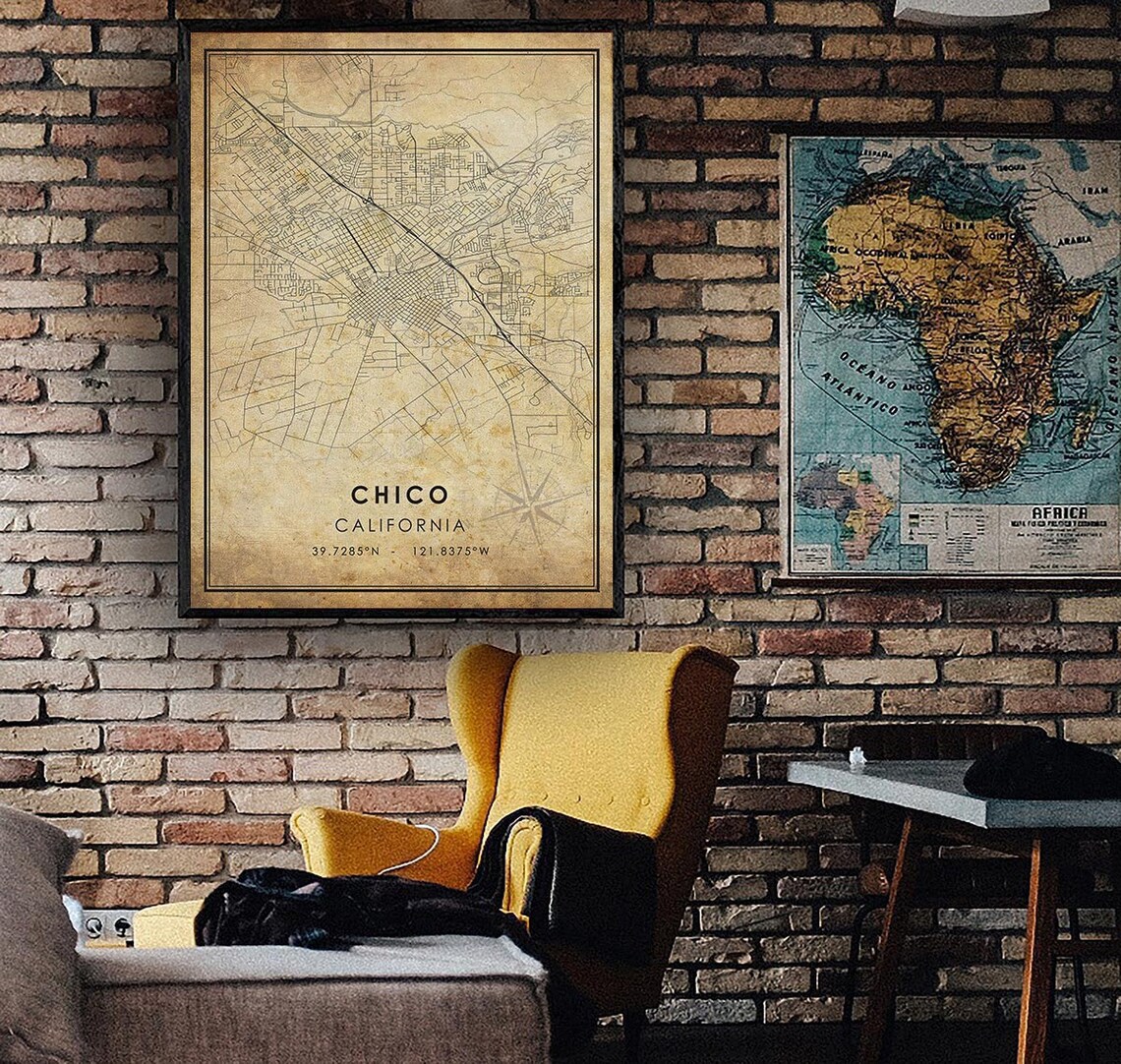 Chico Vintage Map Print | Chico Map | California Map Art | Chico City ...