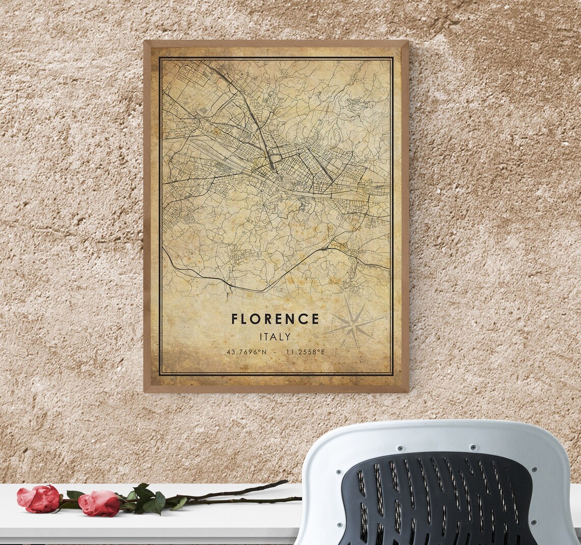 Florence Vintage Map Print Florence Map Italy Map Art | Etsy