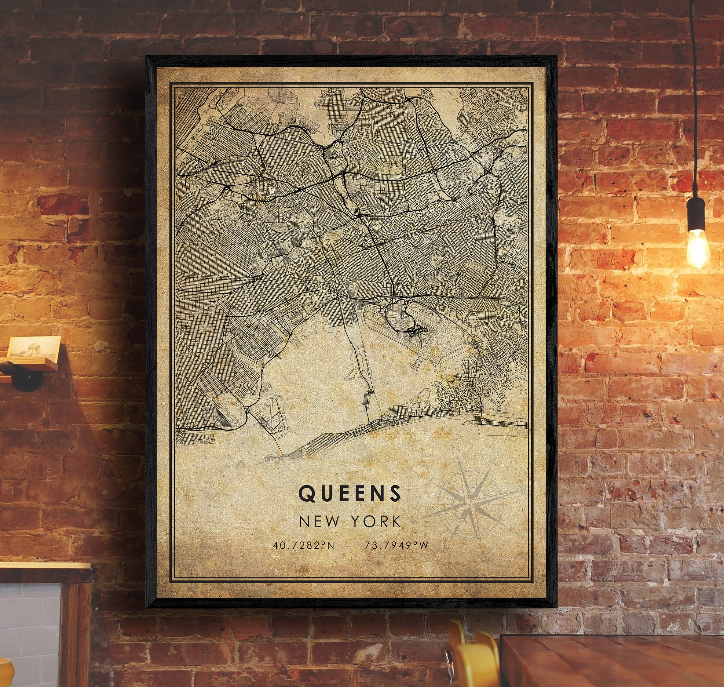 Queens Vintage Map Print Queens Map New York Map Art | Etsy