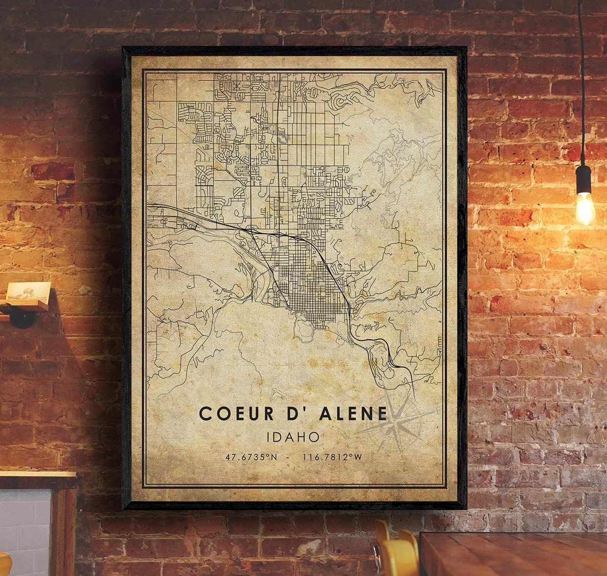 Coeur D Alene Vintage Map Print Coeur D Alene Idaho Map Art - Etsy