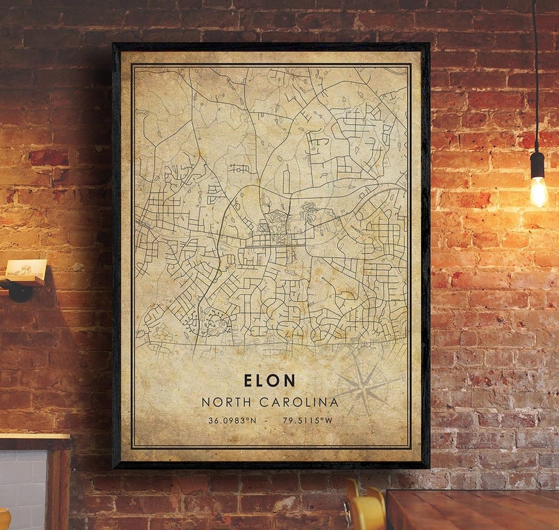 Elon Vintage Map Print Elon North Carolina Map Elon City - Etsy