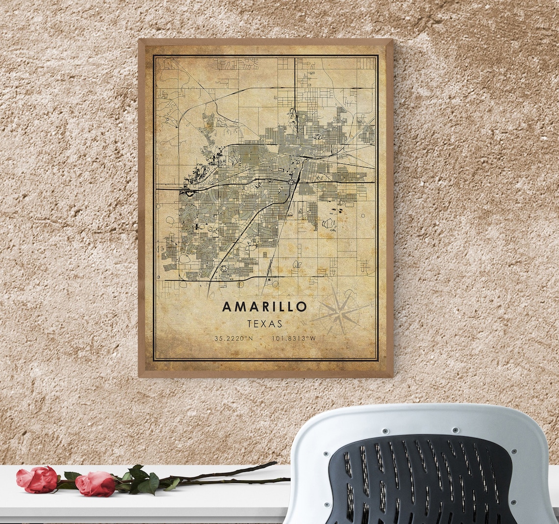 Amarillo Vintage Map Print Amarillo Map Texas Map Art | Etsy