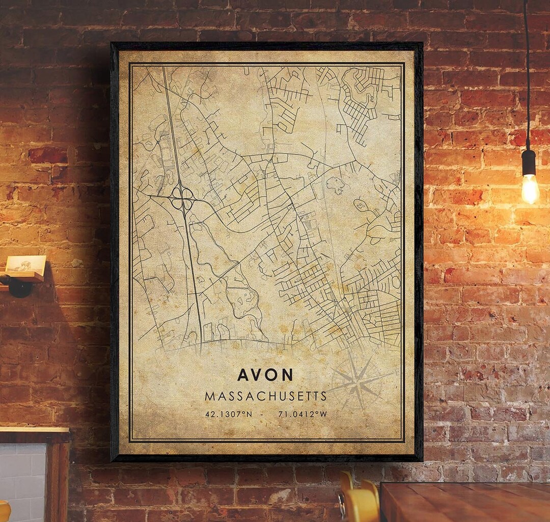 Avon Vintage Map Print | Avon Map | Massachusetts Map Art | Avon City ...
