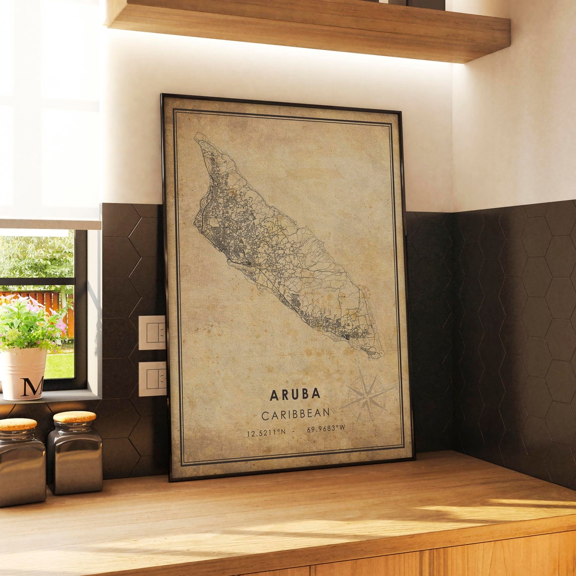 Aruba Vintage Map Print Aruba Map Caribbean Map Art - Etsy