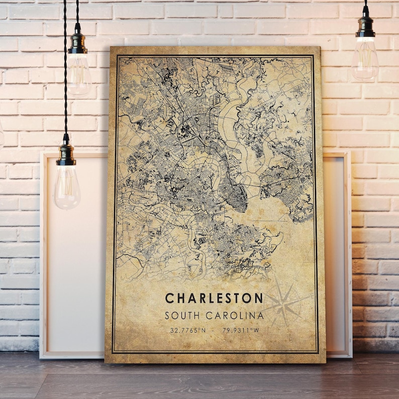 Charleston Vintage Map Print | Charleston Map | South Carolina Map Art ...