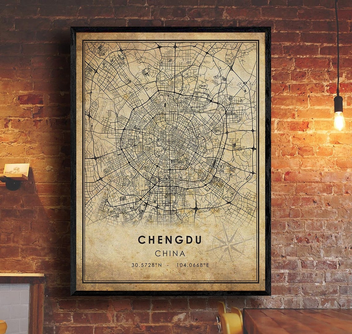 Chengdu Vintage Map Print Chengdu Map China Map Art - Etsy