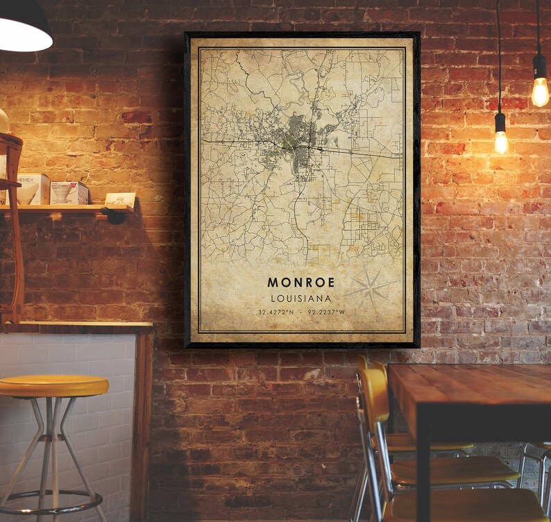 Monroe Vintage Map Print Monroe Map Louisiana Map Art | Etsy