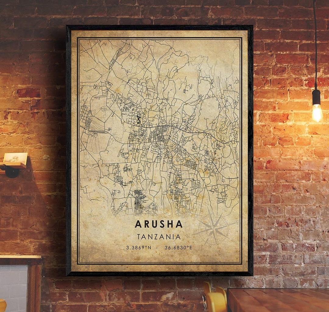Arusha Vintage Map Print | Arusha Map | Arusha Tanzania City Road Map ...