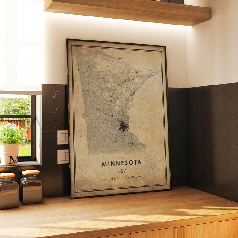 Minnesota Vintage Map Print | Minnesota Map | State Map Art | Minnesota ...