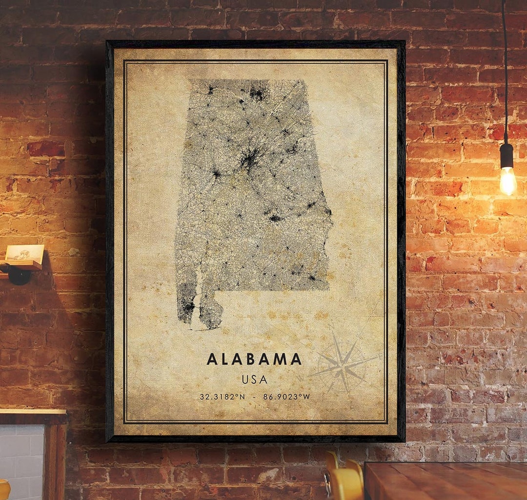 Alabama Vintage Map Print | Alabama Map | Alabama Map Art | Alabama ...