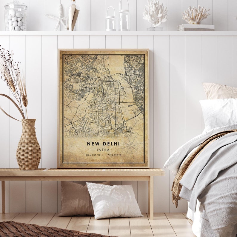 New Delhi Vintage Map Print | India Map | New Delhi Map Art | New Delhi ...