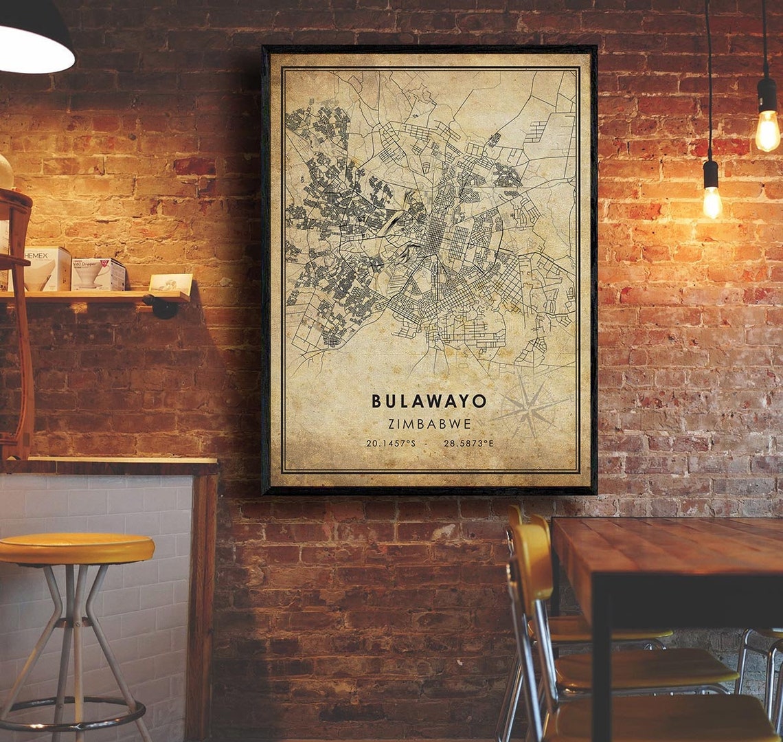 Bulawayo Vintage Map Print | Bulawayo Map | Zimbabwe Map Art | Bulawayo ...
