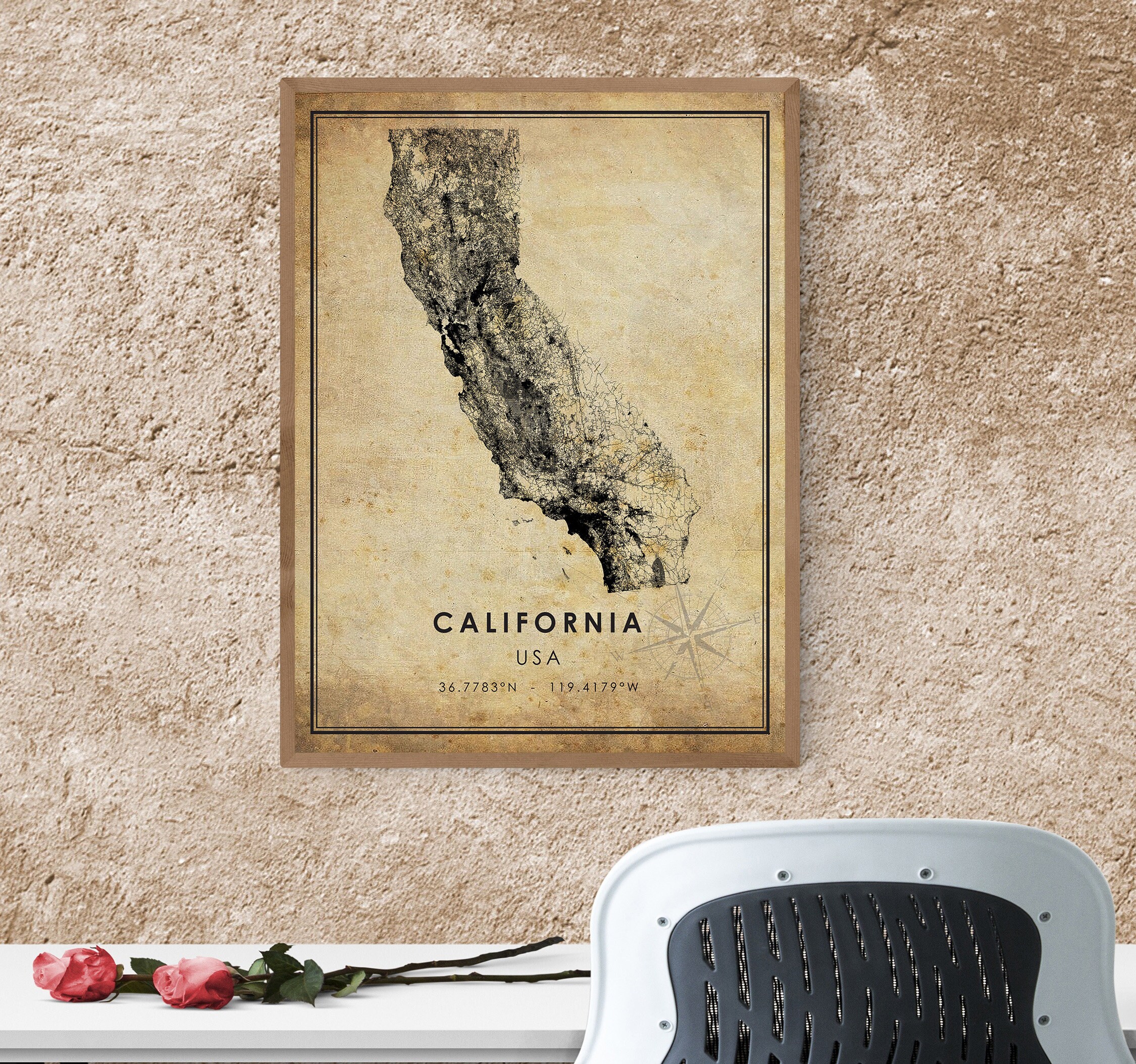 California Vintage Map Print California Map State Map Art - Etsy