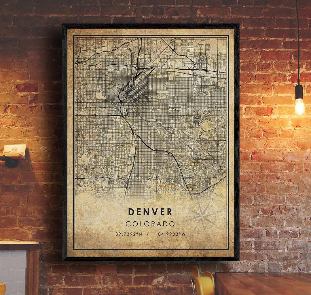 Denver Vintage Map Print | Denver Map | Colorado Map Art | Denver City ...