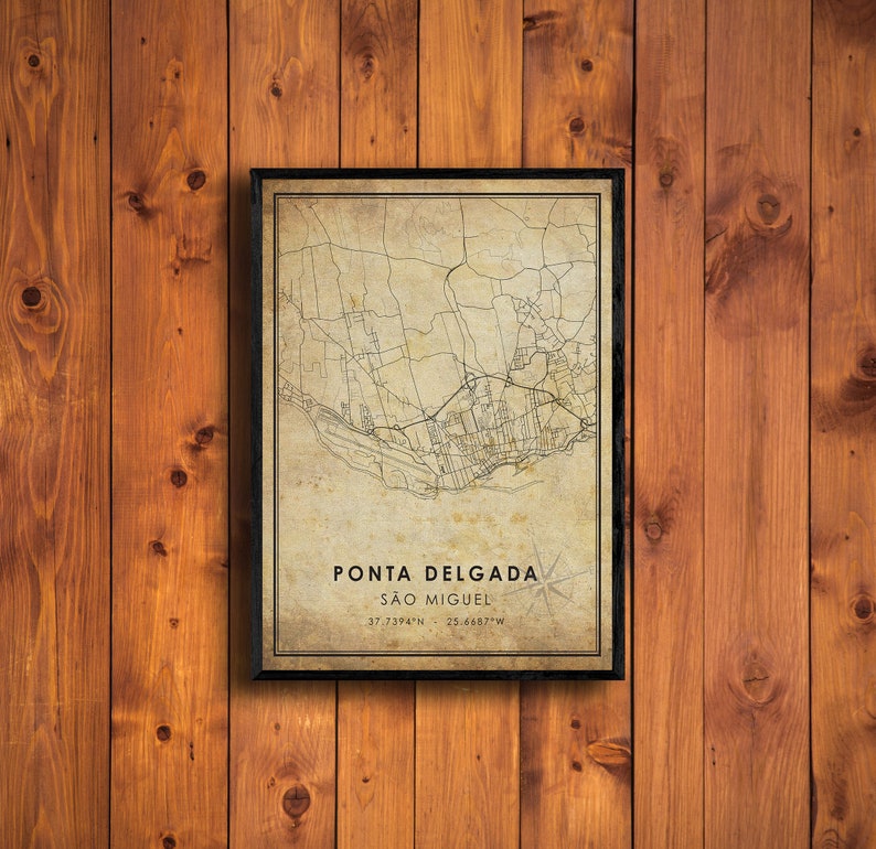 Ponta Delgada Vintage Map Print Ponta Delgada Map Sao | Etsy