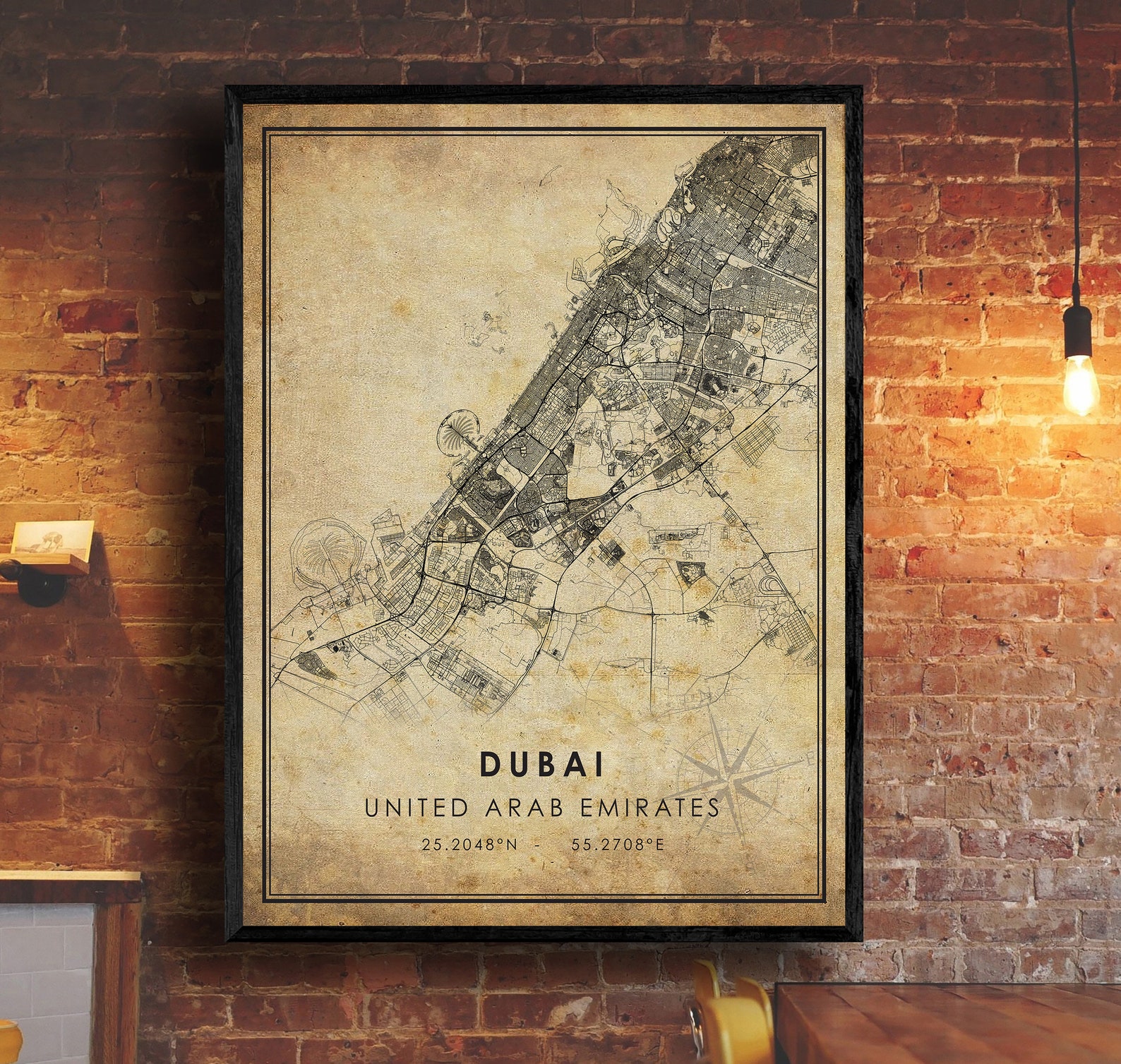 Dubai Vintage Map Print Dubai Map UAE Map Art Dubai City | Etsy