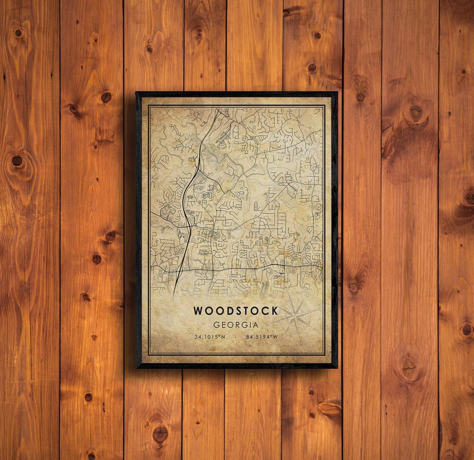 Woodstock Map Print Woodstock Map Georgia Map Art | Etsy