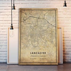 Lancaster Vintage Map Print | Lancaster Map | Pennsylvania Map Art ...