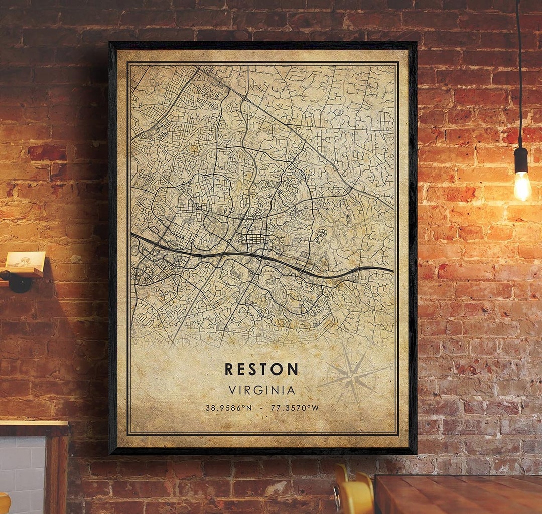 Reston Vintage Map Print | Reston Map | Virginia Map Art | Reston City ...