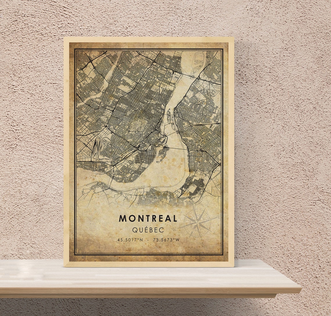 Montreal Vintage Map Print Montreal Map Quebec Map Art | Etsy