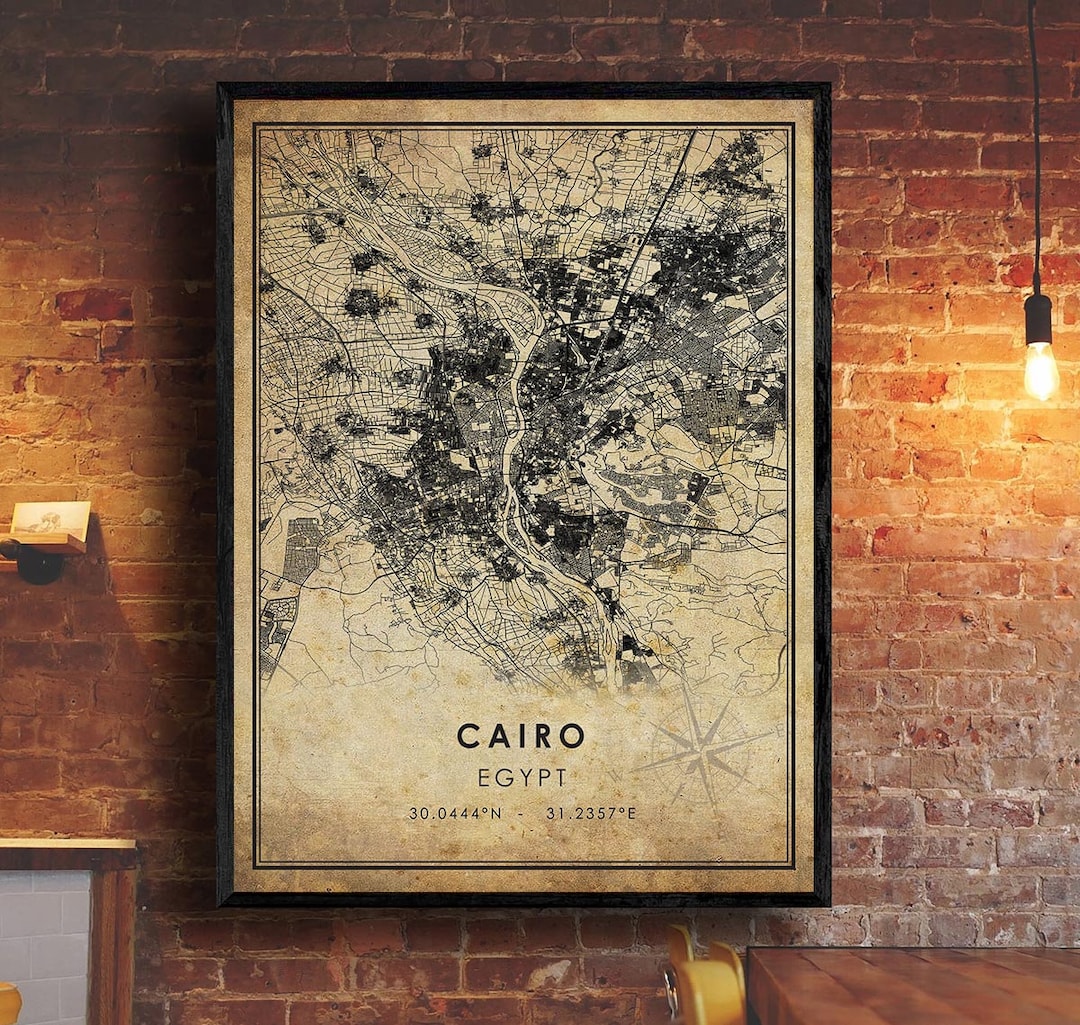 Cairo Vintage Map Print | Cairo Map | Egypt Map Art | Cairo City Road ...