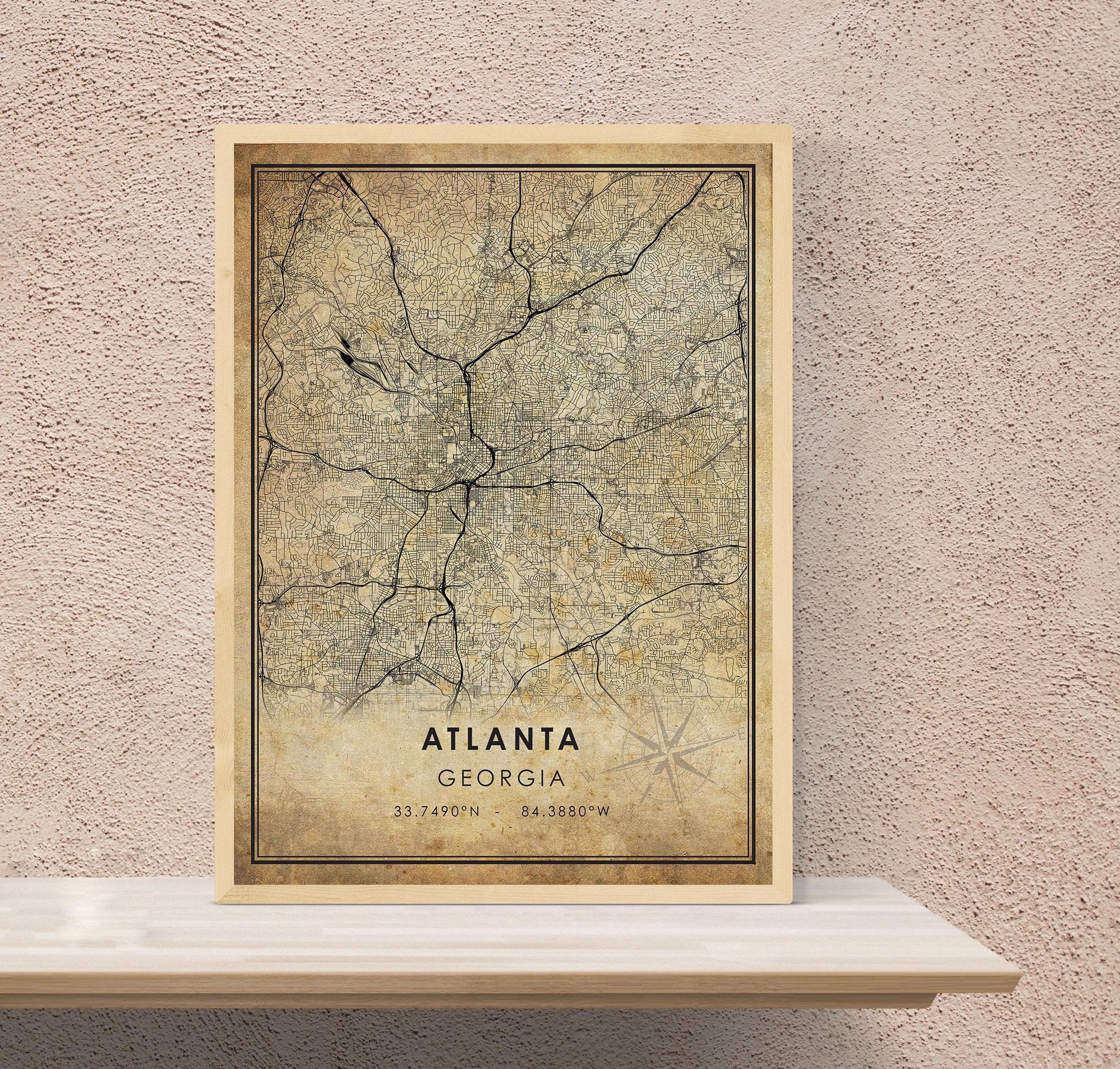 Atlanta Vintage Map Print Atlanta Map Georgia Map Art | Etsy