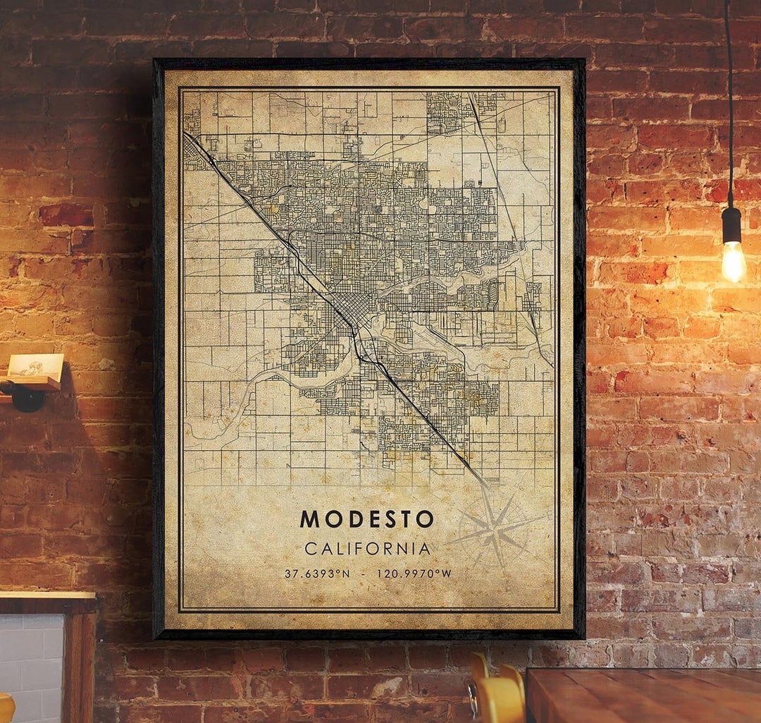 Modesto Vintage Map Print | Modesto Map | California Map Art | Modesto ...