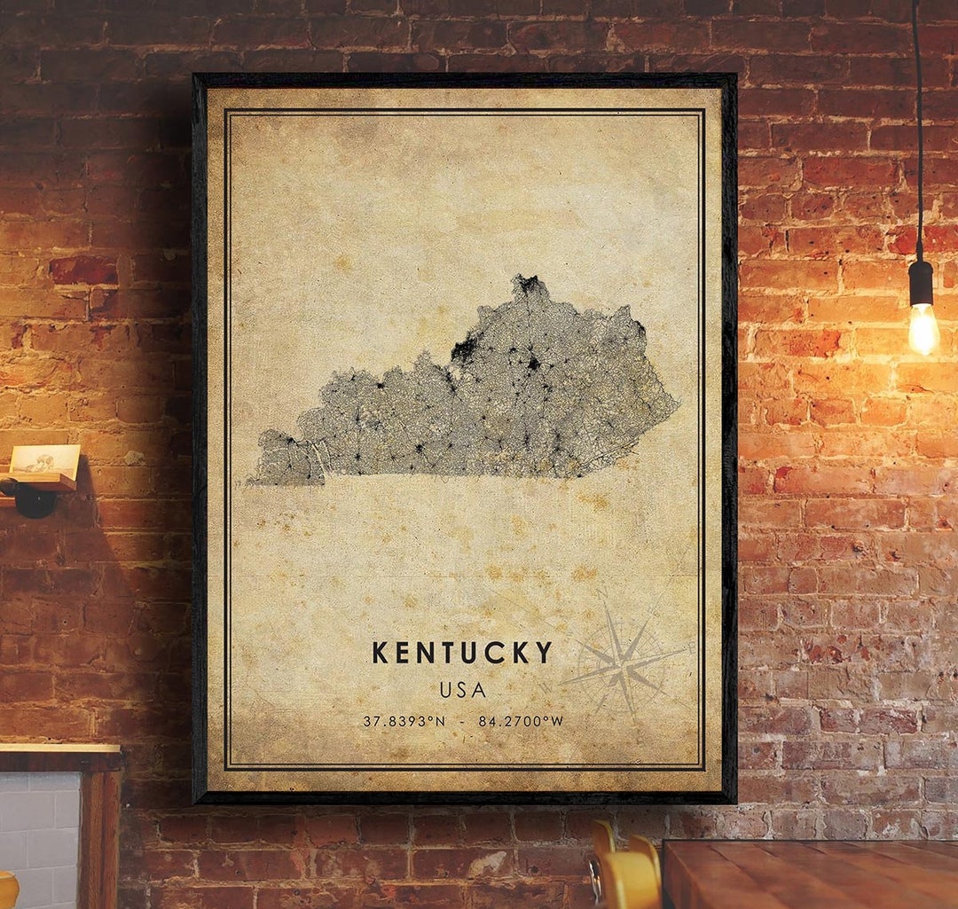 Kentucky Vintage Map Print | Kentucky Map | State Map Art | Kentucky ...