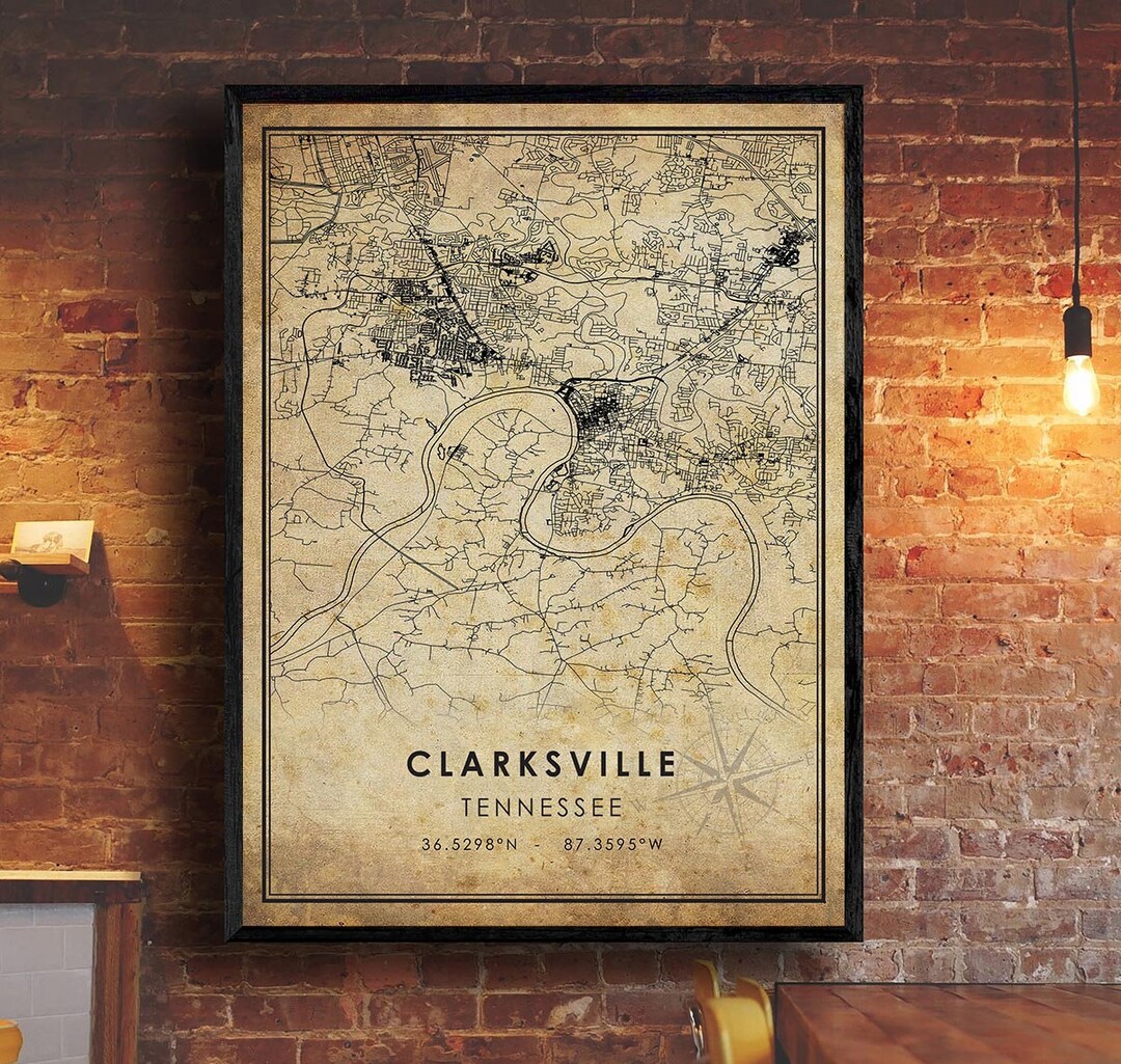 Clarksville Vintage Map Print | Clarksville Map | Tennessee Map Art ...