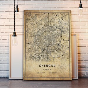 Chengdu Vintage Map Print | Chengdu Map | China Map Art | Chengdu City ...
