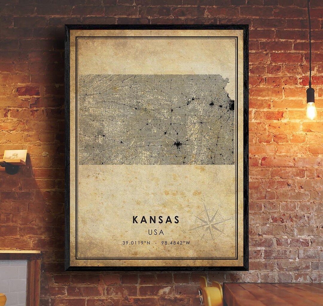 Kansas Map Print | Kansas Map | USA Map Art | Kansas City Road Map ...