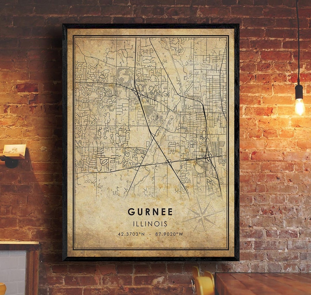 Gurnee Map Print | Gurnee Map | Illinois Map Art | Gurnee City Road Map ...