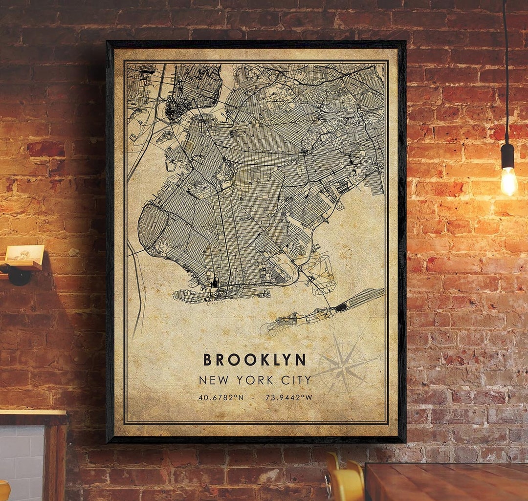 Brooklyn Vintage Map Print | Brooklyn Map | New York Map Art | Brooklyn ...