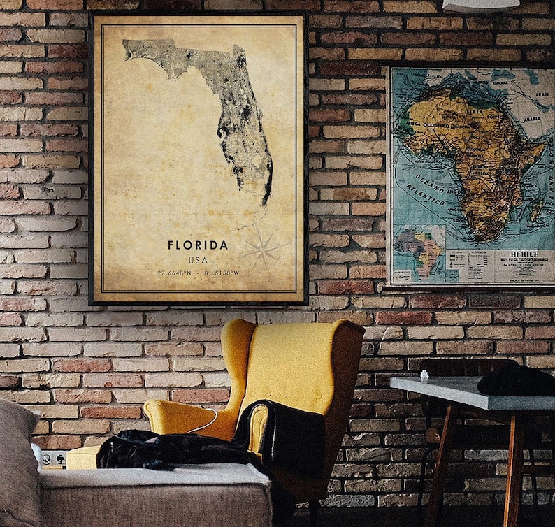 Florida Vintage Map Print | Florida Map | State Map Art | Florida City ...