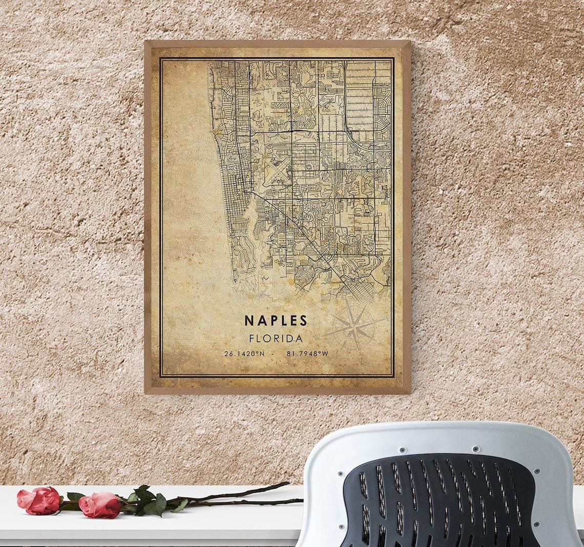 Naples Map Print Naples Map Florida Map Art Naples City - Etsy