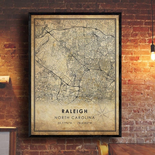 Raleigh Vintage Map Print Raleigh Map North Carolina Map - Etsy