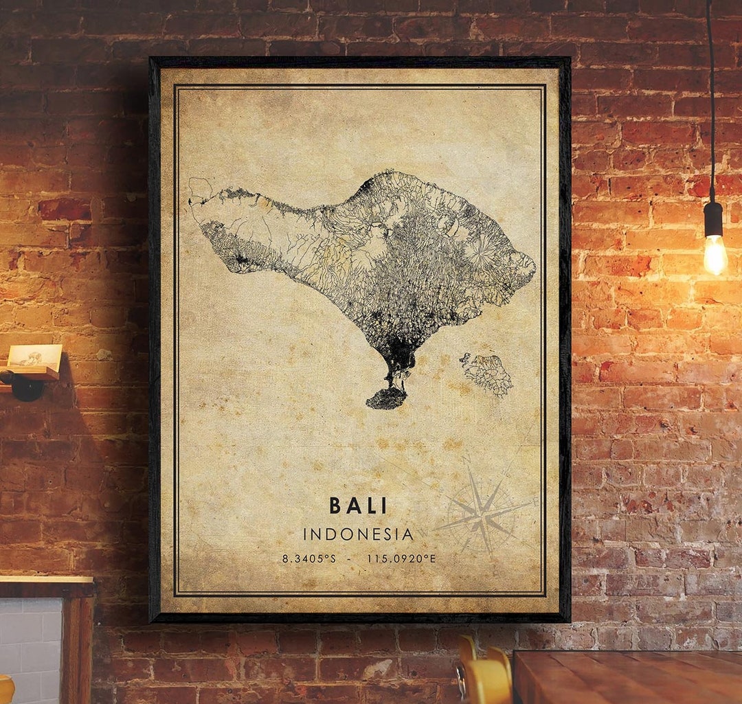 Bali Vintage Map Print | Bali Map | Indonesia Map Art | Bali City Road ...