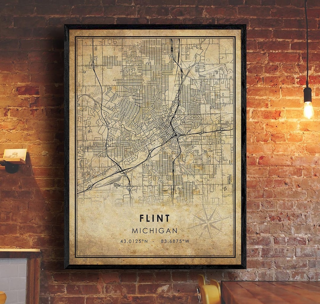 Flint Map Print | Flint Map | Michigan Map Art | Flint City Road Map ...