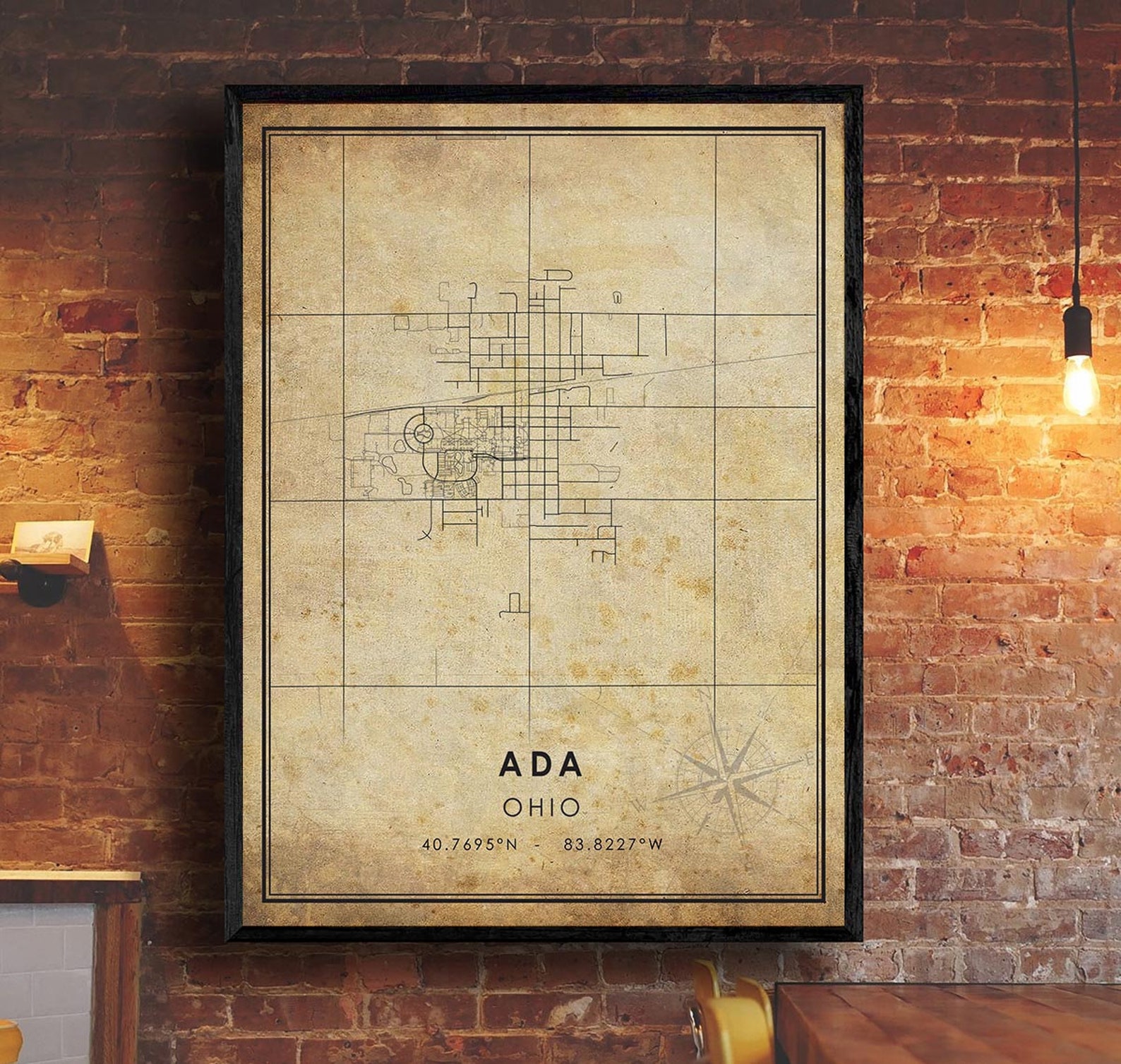 Ada Vintage Map Print | Ada Map | Ohio Map Art | Ada City Road Map ...