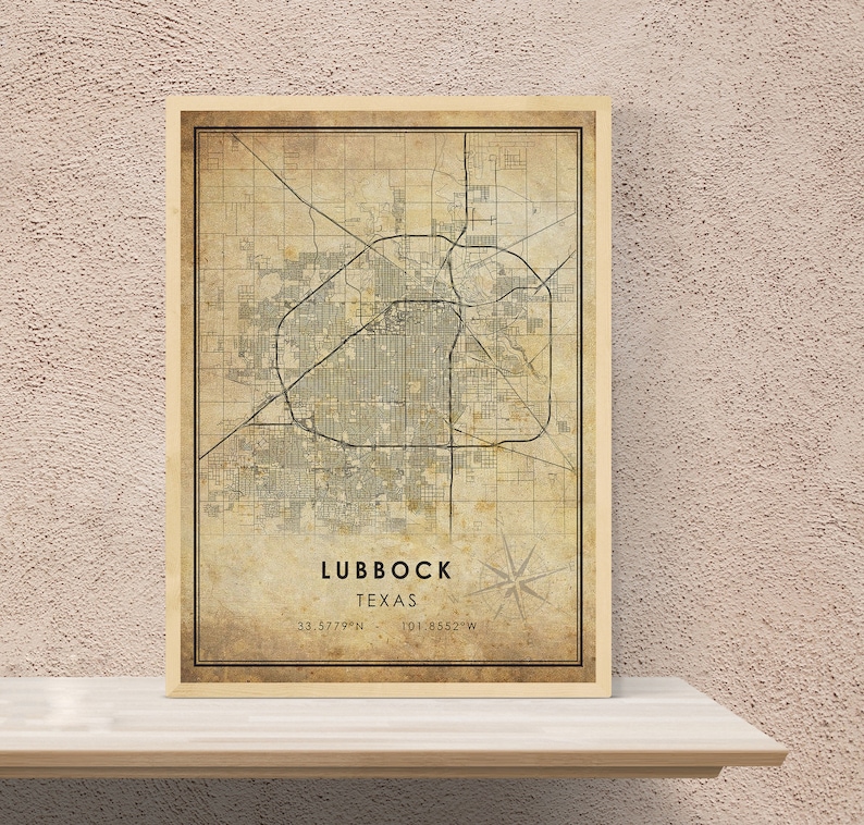 Lubbock Vintage Map Print Lubbock Map Texas Map Art | Etsy