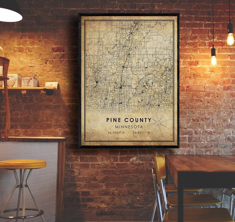 Pine County Map Print | Pine County Map | Minnesota Map Art | Pine ...
